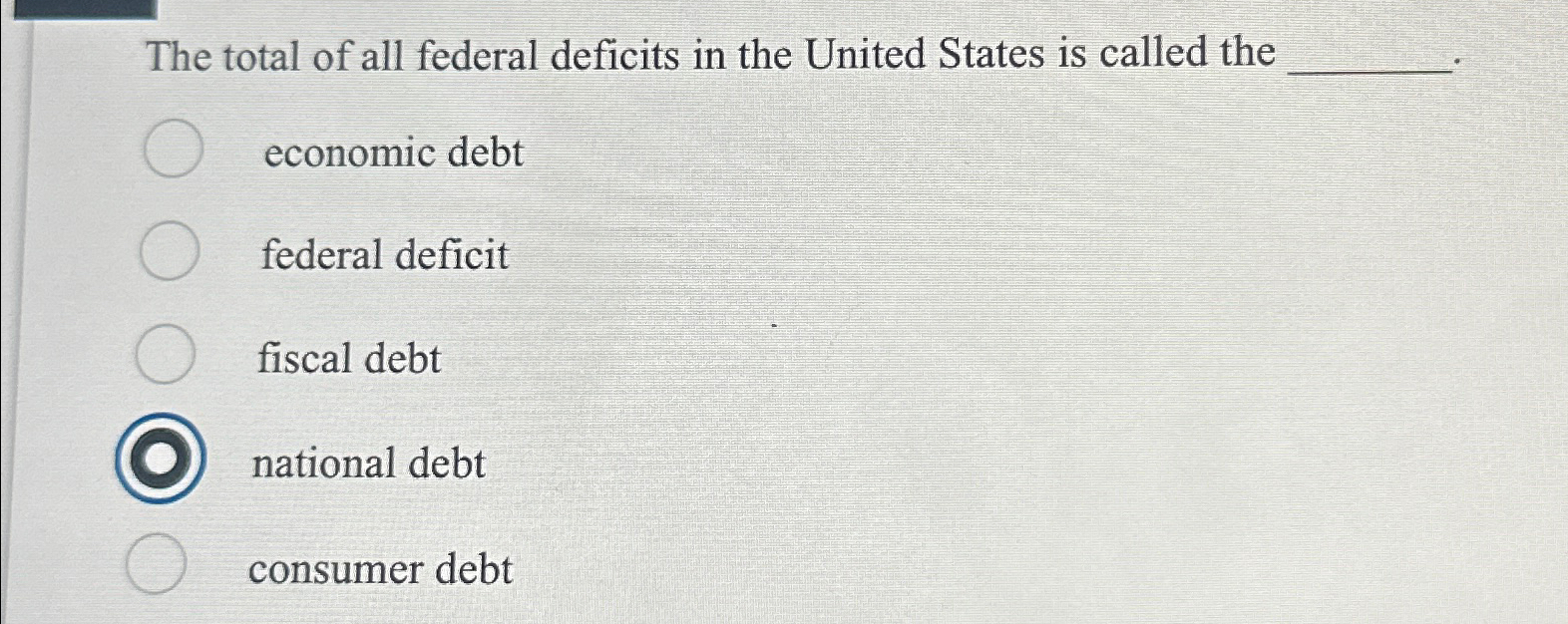 Solved The total of all federal deficits in the United | Chegg.com