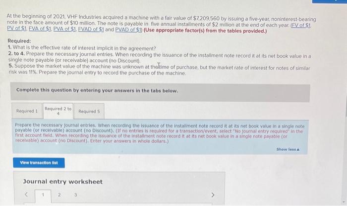 Solved At the beginning of 2021. VHF Industries acquired a | Chegg.com