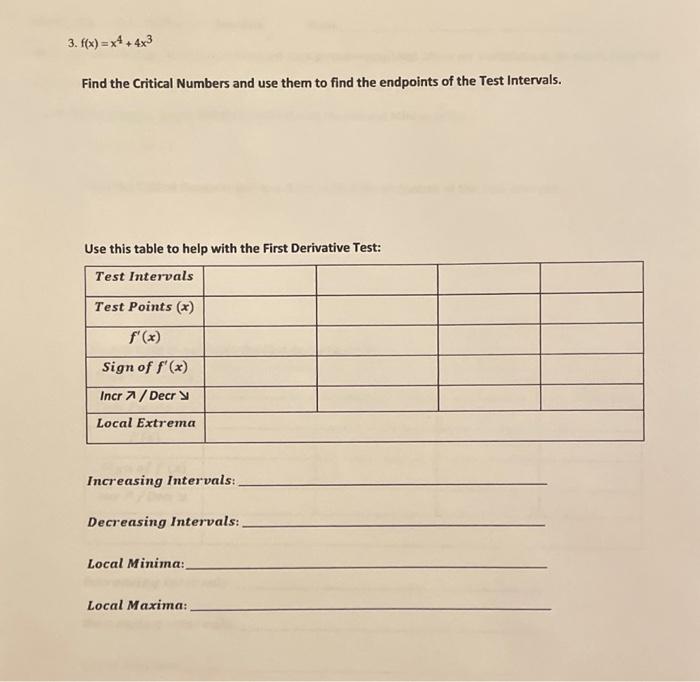 Solved f(x)=x4+4x3 Find the Critical Numbers and use them to | Chegg.com