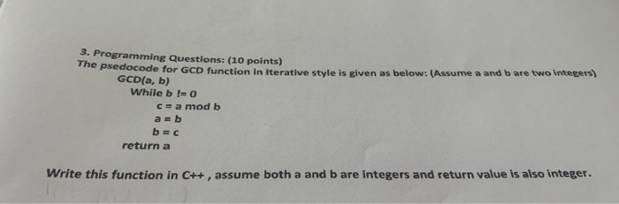 Solved 3 Programming Questions 10 Points The Psedocode 1765