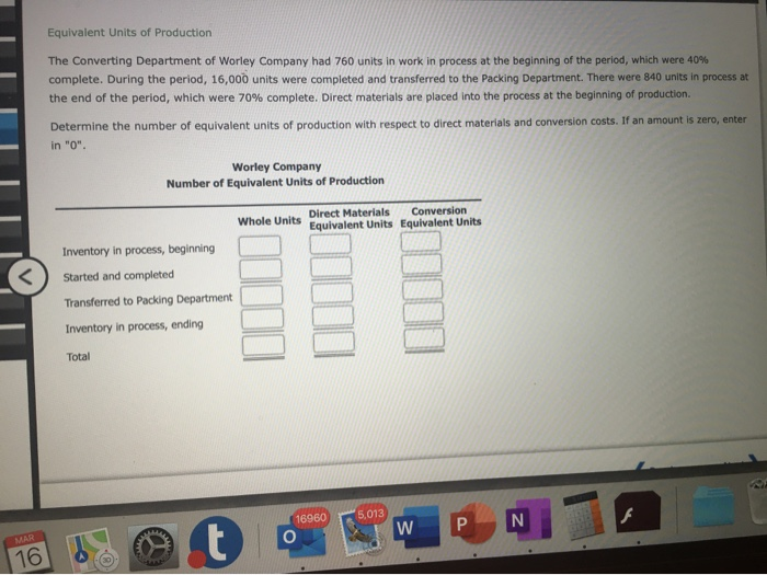 Solved Equivalent Units of Production The Converting | Chegg.com