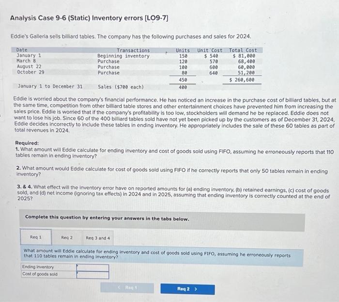 Solved Analysis Case 9-6 (Static) Inventory errors [LO9-7] | Chegg.com