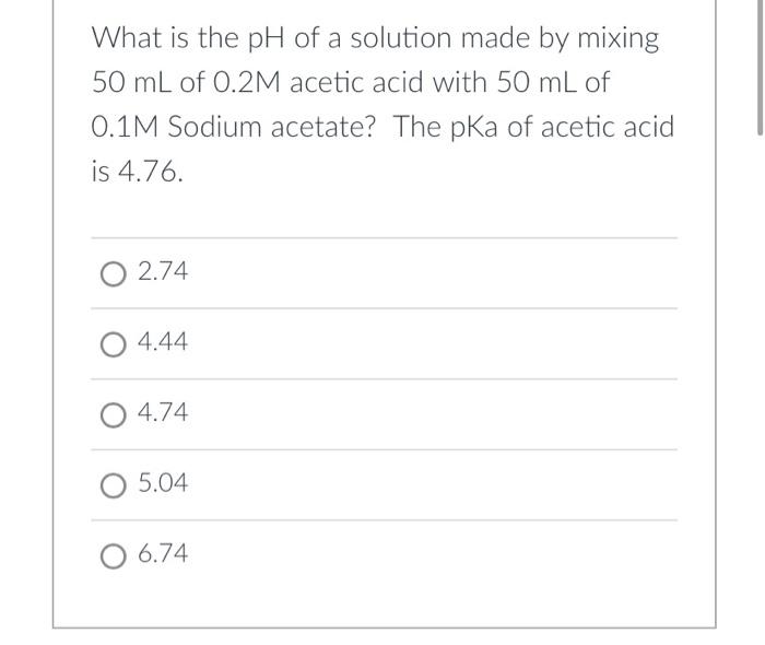 Solved What is the pH of a solution made by mixing 50 mL of | Chegg.com