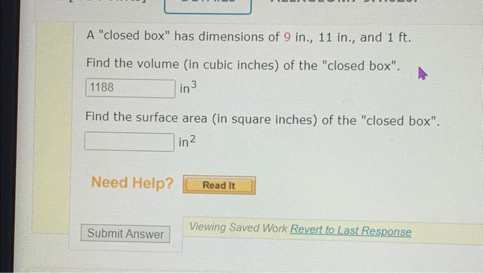 Solved A "closed box" has dimensions of 9 in., 11 in., and | Chegg.com