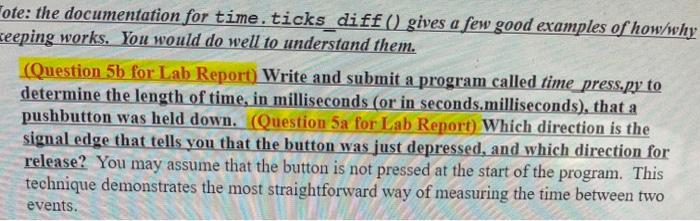 Solved Fote: the documentation for time. ticks diff () gives | Chegg.com