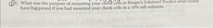 Solved (8) What was the purpose of mounting your cheek cells | Chegg.com