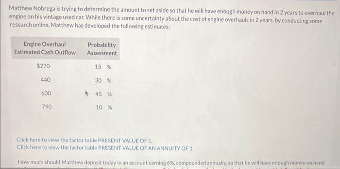 Solved Matthew Nobrega is trying to determine the amount to | Chegg.com