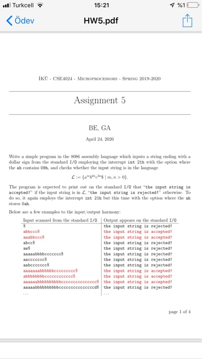 15:21 + %10 .. Turkcell Ödev HW5.pdf IKO - CSE 4024 - | Chegg.com