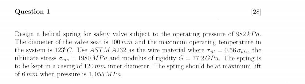 Solved Design a helical spring for safety valve subject to | Chegg.com
