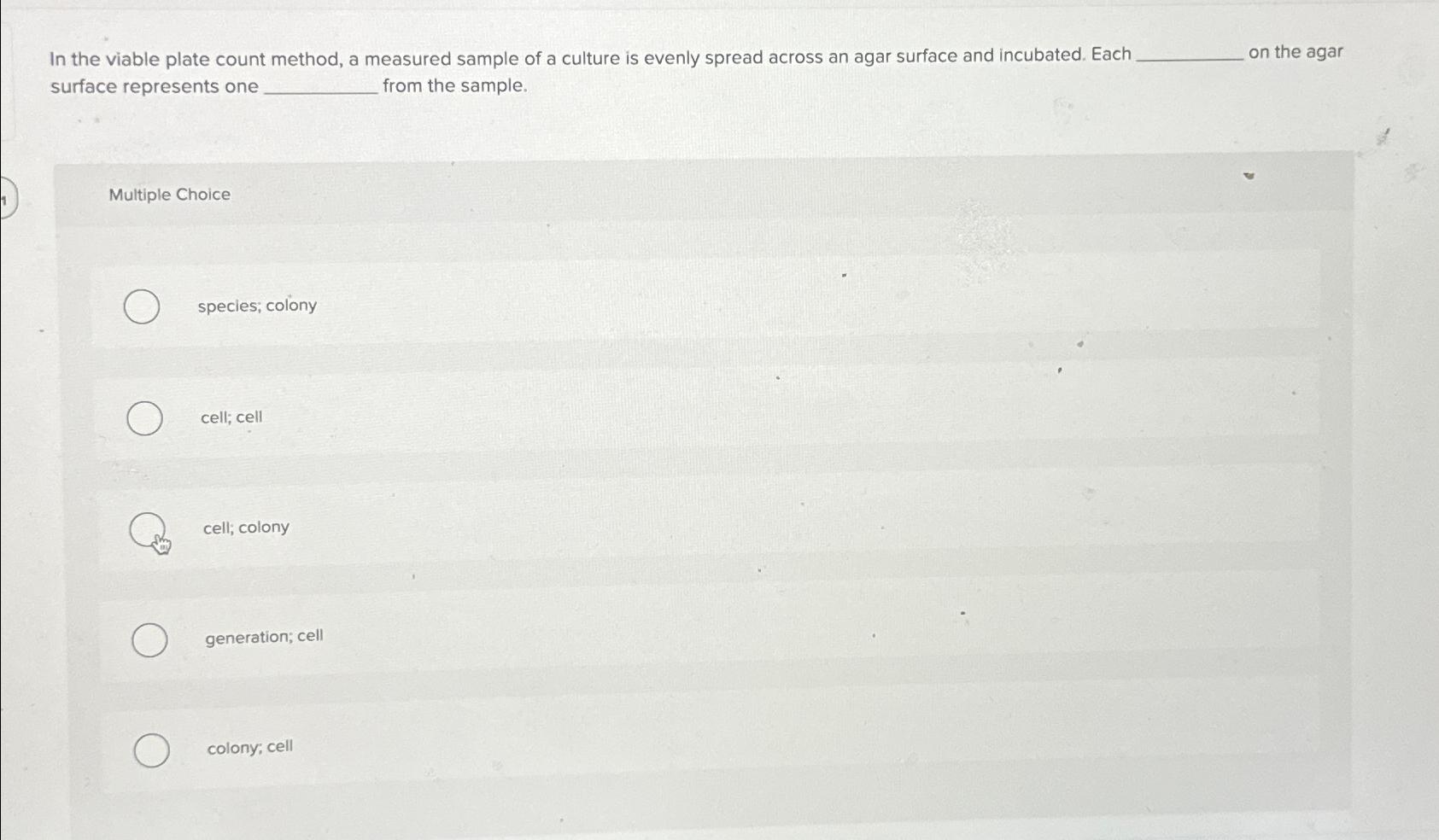 Solved In the viable plate count method, a measured sample | Chegg.com