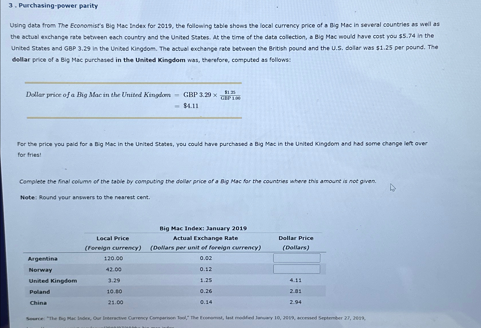 Solved Purchasing-power parityUsing data from The | Chegg.com