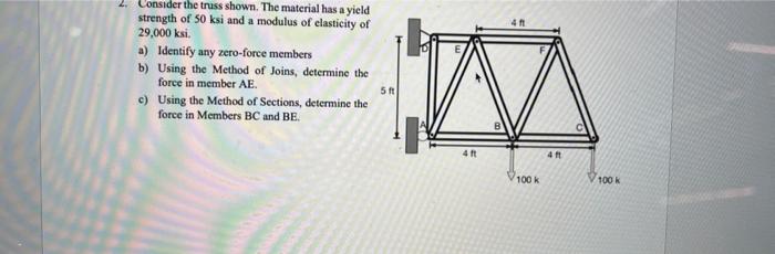 Solved 2. Consider the truss shown. The material has a yield | Chegg.com