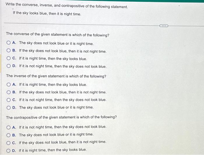 Solved Write the converse, inverse, and contrapositive of | Chegg.com