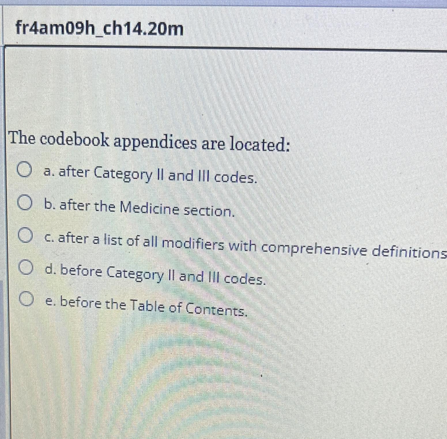 Solved fr4am09h_ch14.20mThe codebook appendices are | Chegg.com