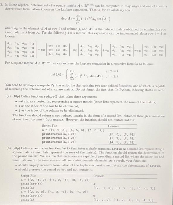 Solved In linear algebra, determinant of a square matrix | Chegg.com