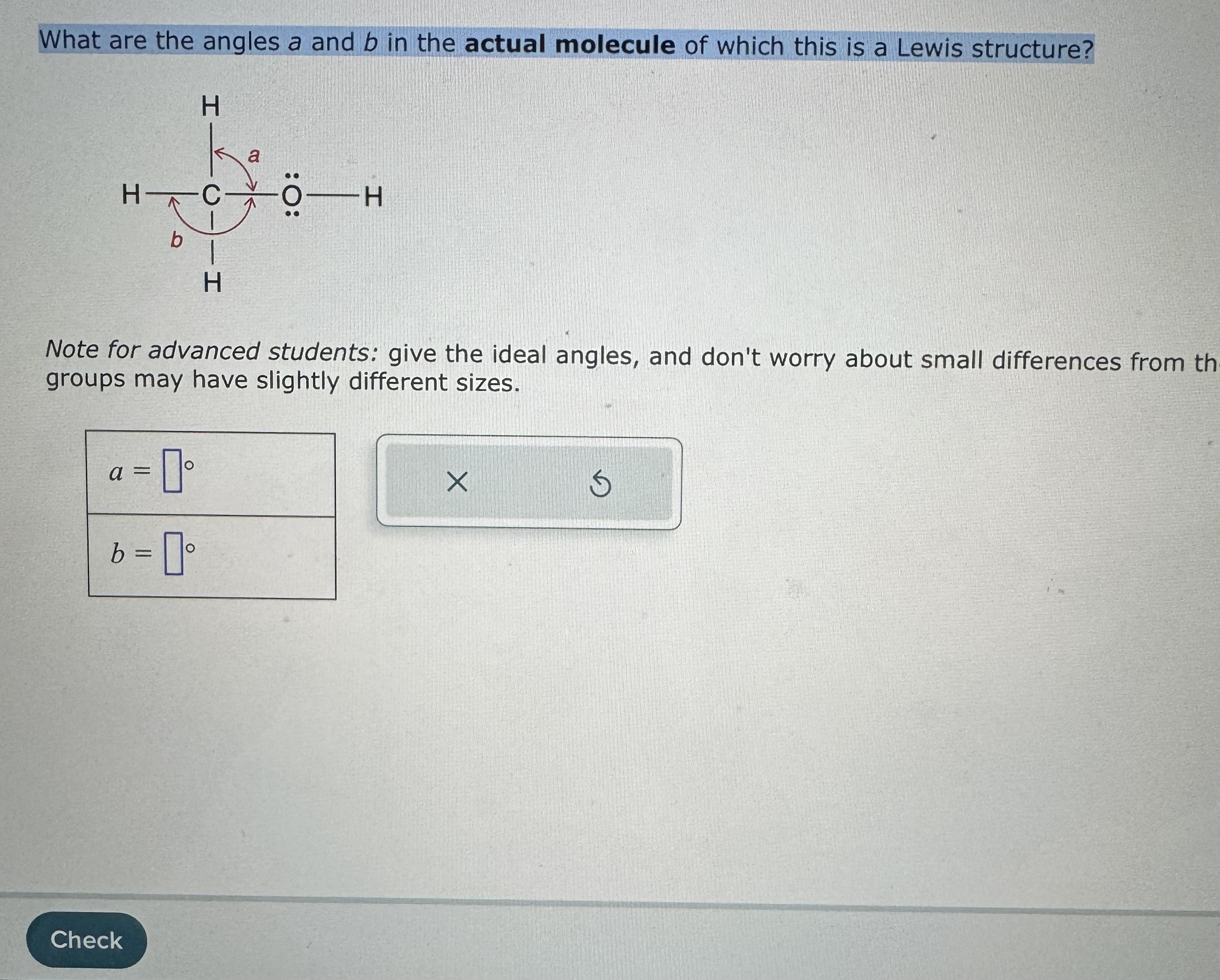 Solved What are the angles a and b ﻿in the actual molecule | Chegg.com