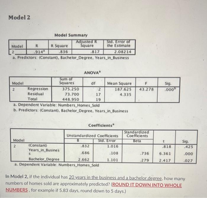 Solved Model 2 Model Summary a. Predictors: (Constant, | Chegg.com