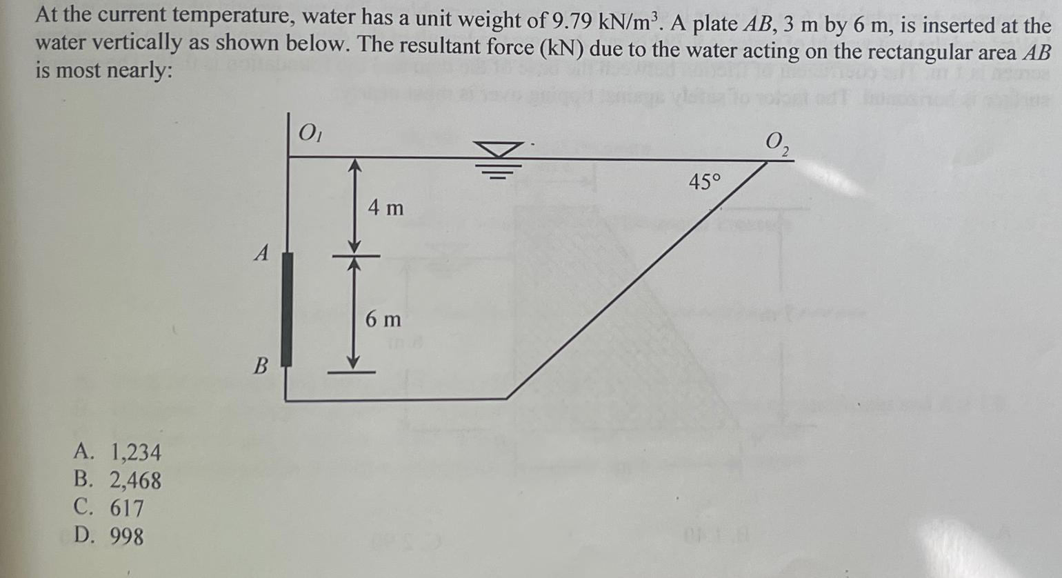 At the current temperature, water has a unit weight | Chegg.com