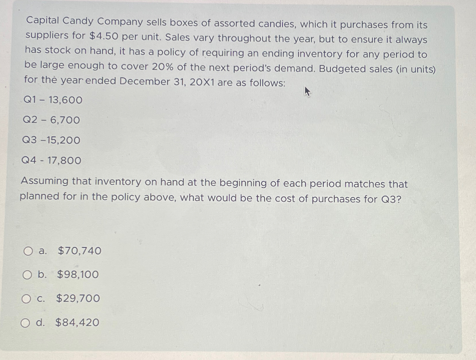 Solved Capital Candy Company sells boxes of assorted | Chegg.com