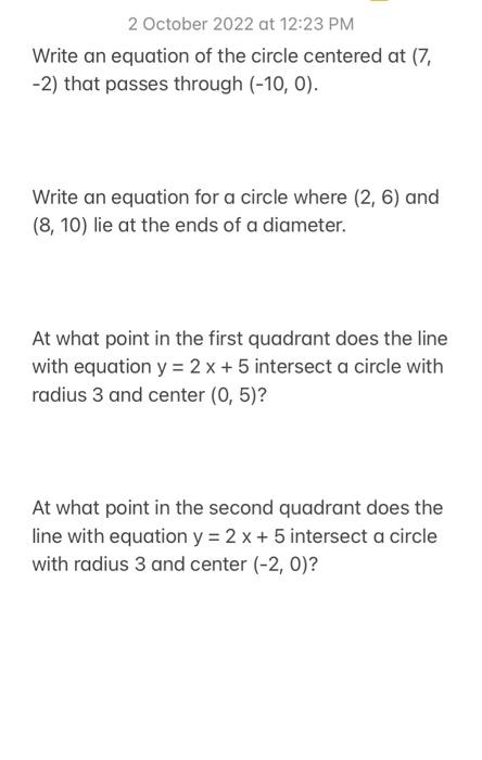 Solved Write an equation of the circle centered at (7, −2 ) | Chegg.com