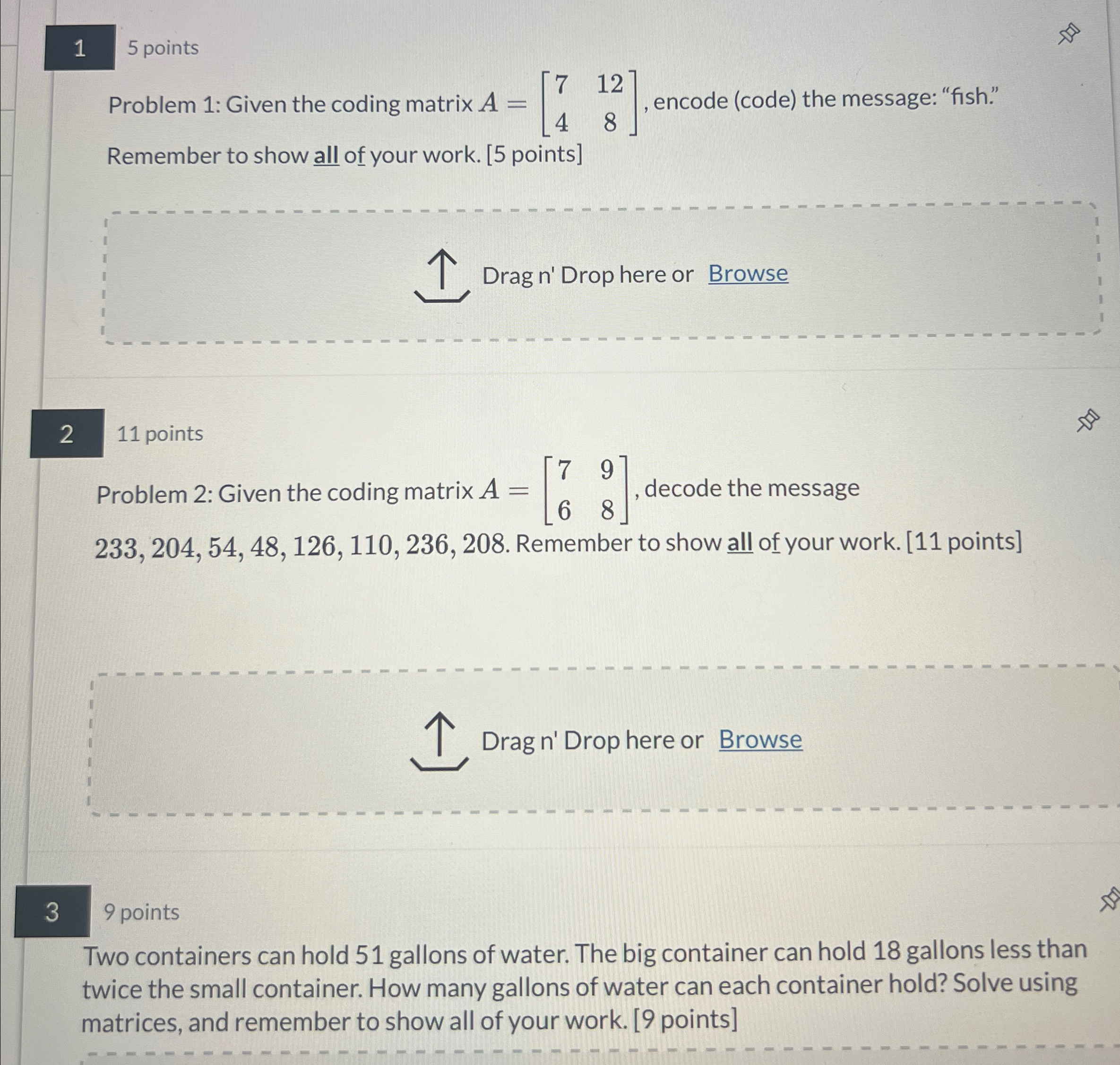 Solved 15 ﻿pointsProblem 1: Given the coding matrix | Chegg.com