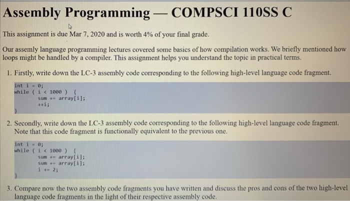 Solved Assembly Programming — COMPSCI 110SS C This | Chegg.com