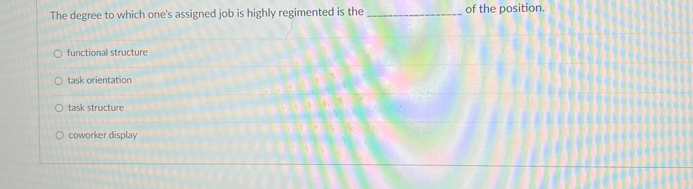 Solved The degree to which one's assigned job is highly | Chegg.com