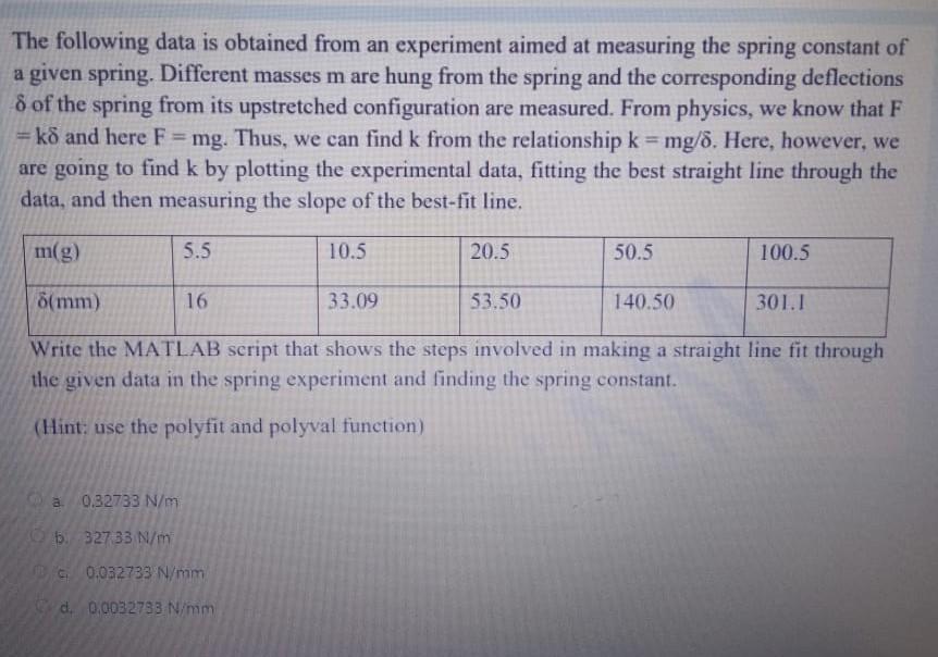 Solved The following data is obtained from an experiment | Chegg.com