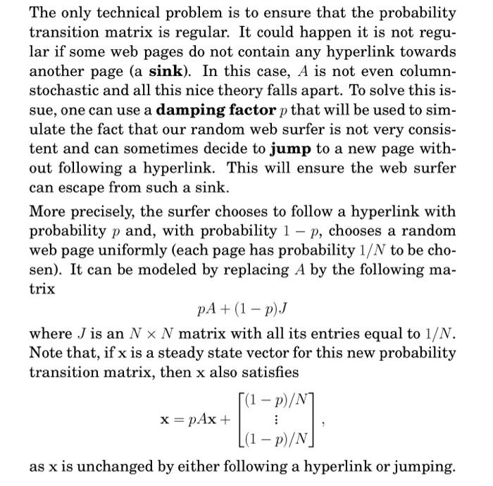 Solved Part (e) Consider the Google PageRank algorithm as | Chegg.com