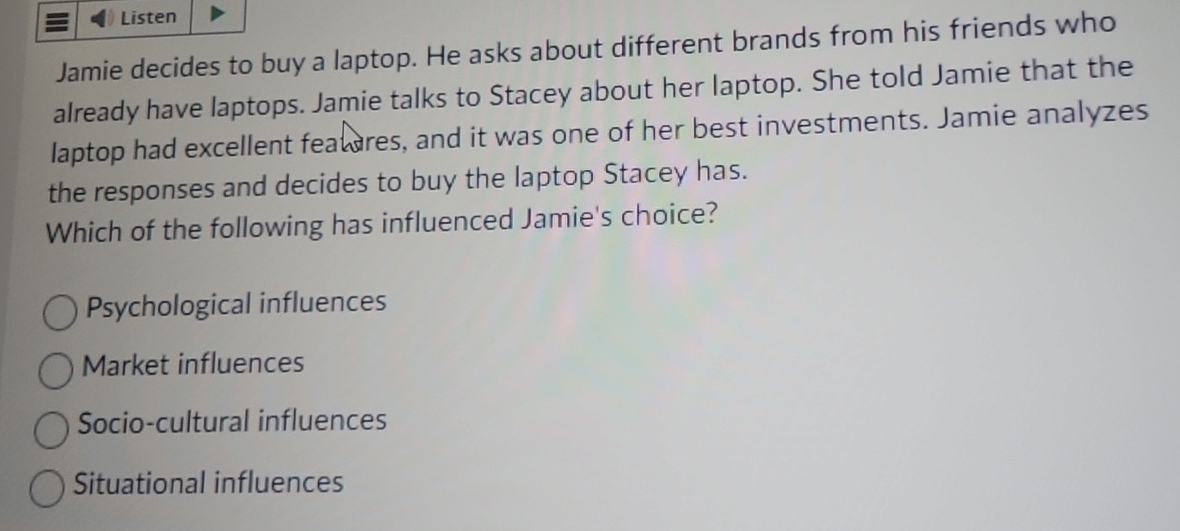 Solved Jamie decides to buy a laptop. He asks about | Chegg.com