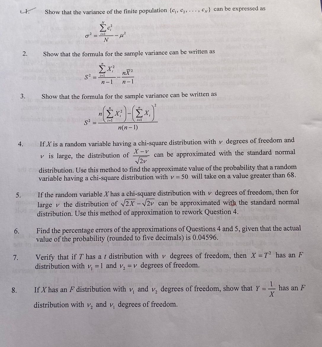 Solved Show That The Variance Of The Finite Population