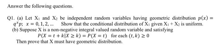 Solved Answer the following questions. Q1. (a) Let X1 and X2 | Chegg.com