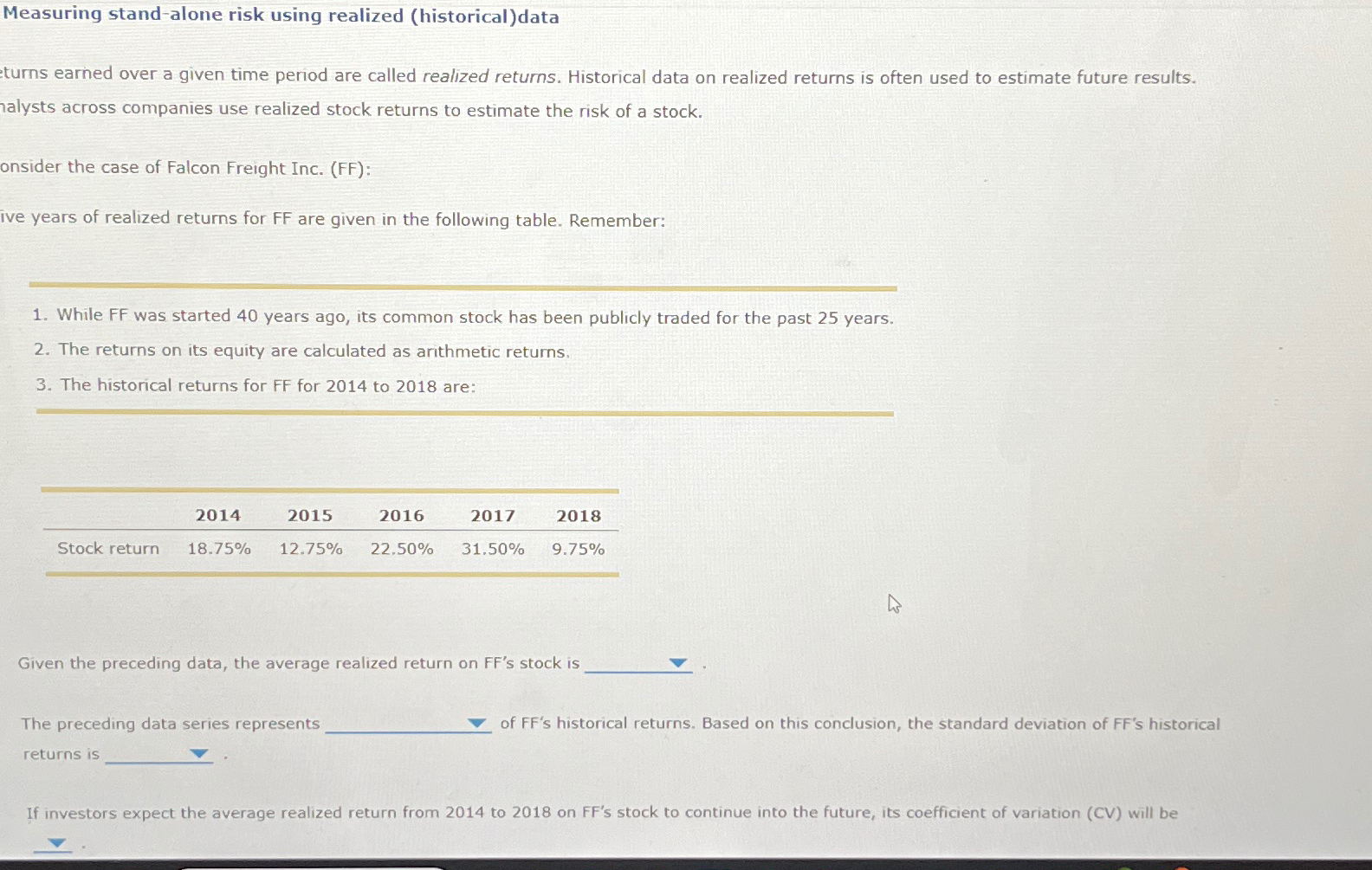 Solved Measuring stand-alone risk using realized | Chegg.com