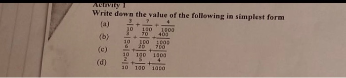 Solved Activity Write down the value of the following in | Chegg.com