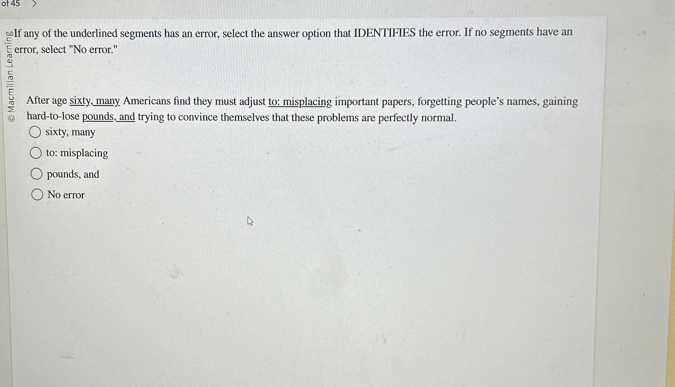 Solved noIf any of the underlined segments has an error, | Chegg.com