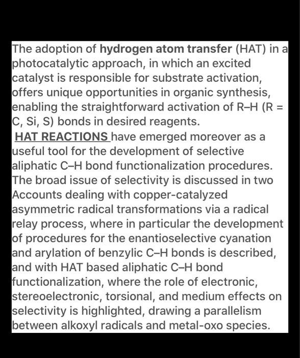Solved application hydrogen atom transfer reactions I need | Chegg.com