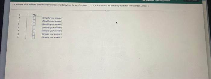 Solved Let x dariote the sum of two distinct numbers | Chegg.com