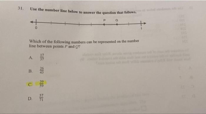 Solved 31. Use the number line below to answer the question | Chegg.com