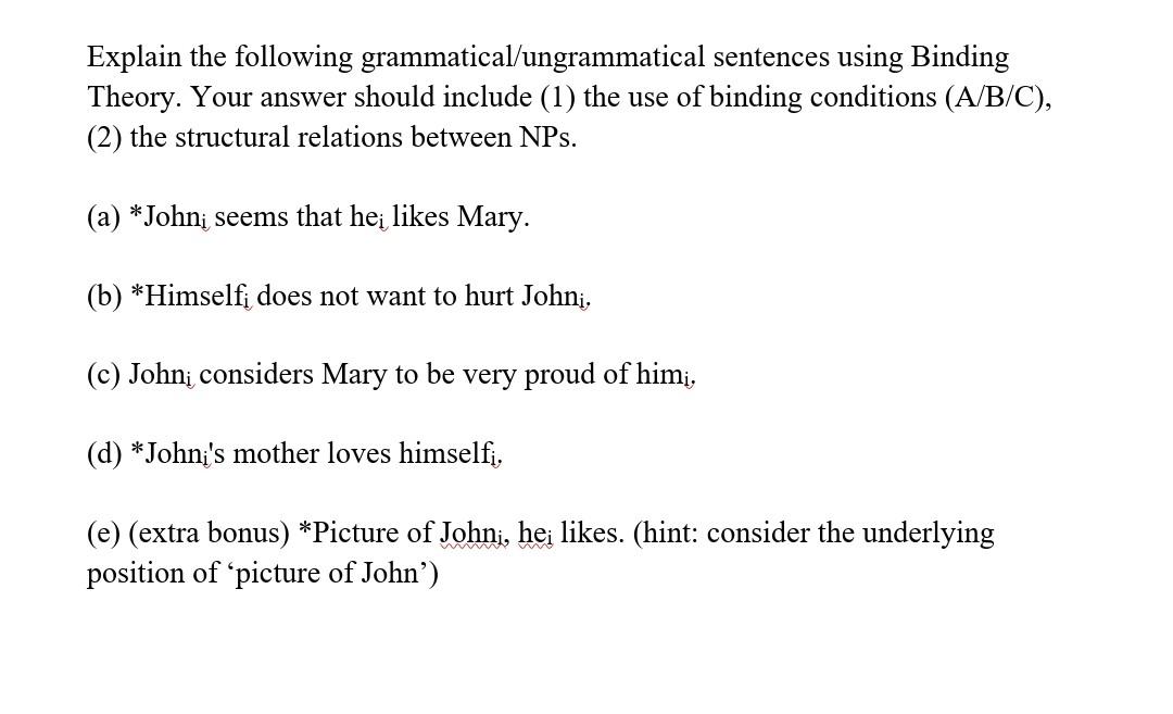 Explain the following grammatical/ungrammatical | Chegg.com