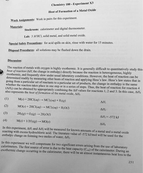 Solved Advance Study Assignment - Chemistry 180 Heat of | Chegg.com
