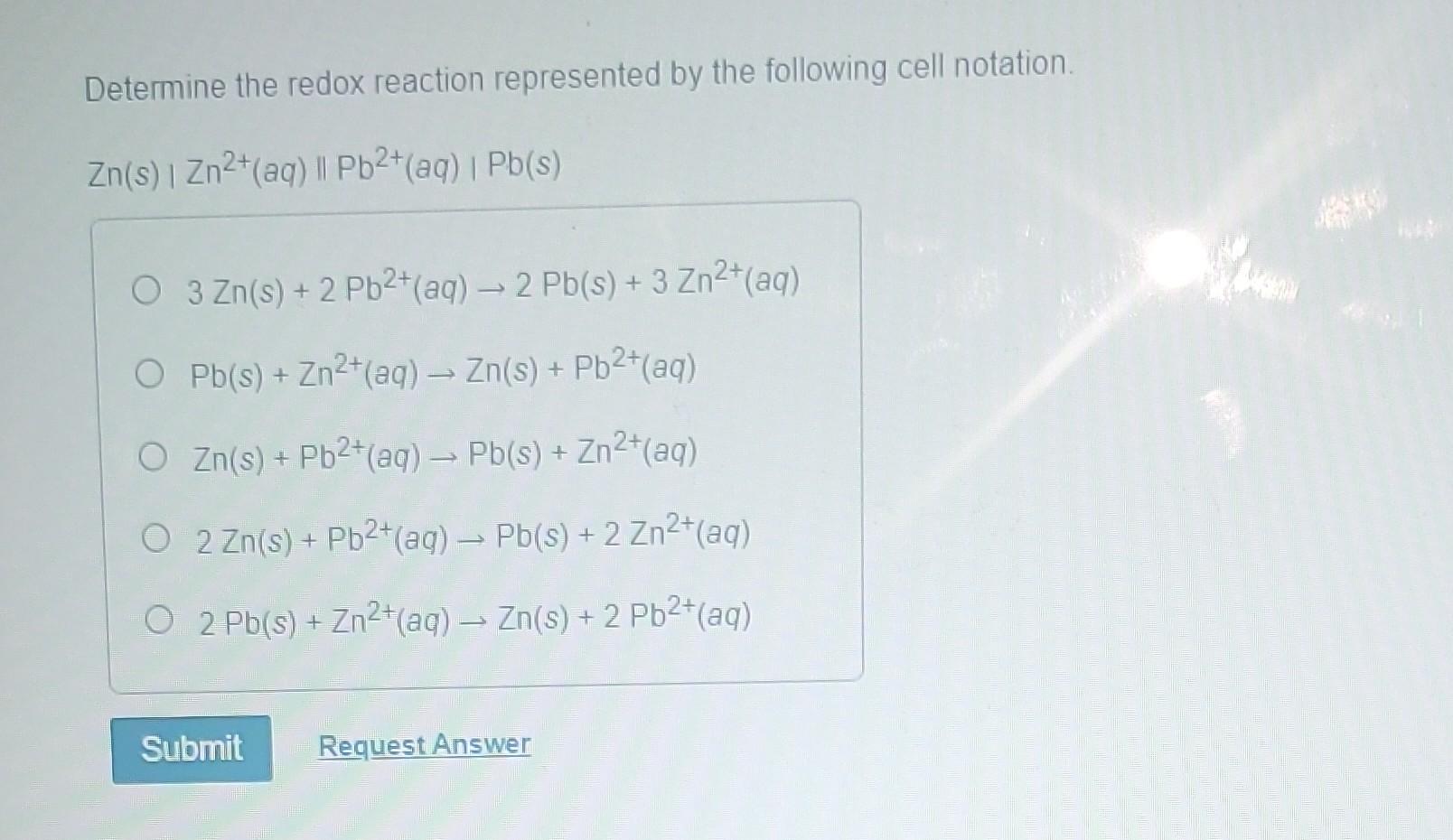 Solved Determine The Redox Reaction Represented By The