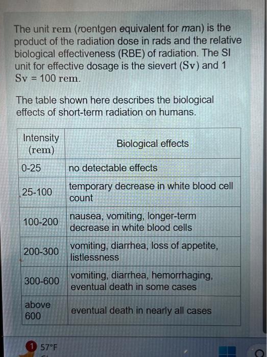 Solved The unit rem (roentgen equivalent for man) is the | Chegg.com