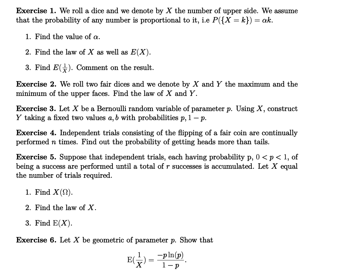 Solved Exercise 1. ﻿We roll a dice and we denote by x ﻿the | Chegg.com