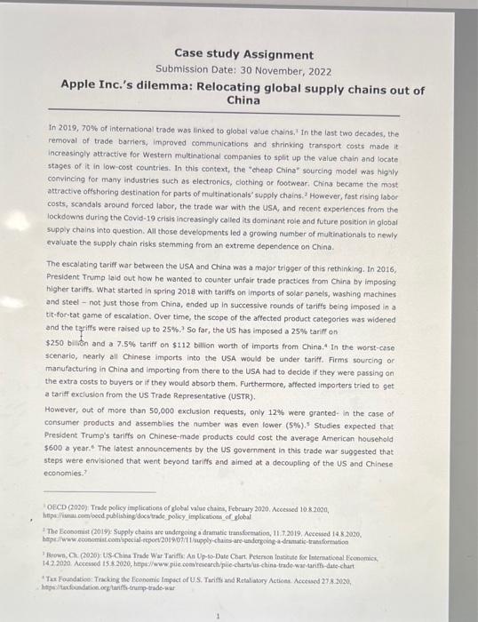 Solved Case study Assignment Submission Date: 30 November, | Chegg.com