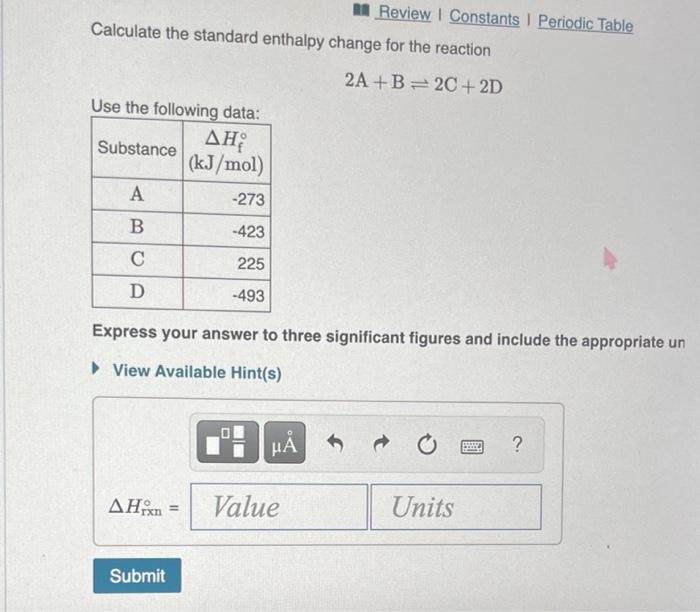 Solved Calculate the standard enthalpy change for the | Chegg.com