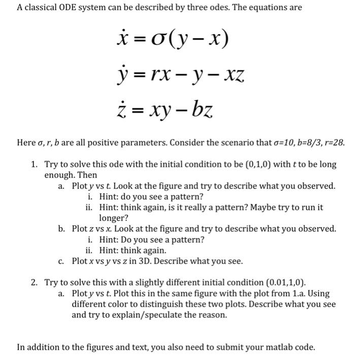 Solved A classical ODE system can be described by three | Chegg.com