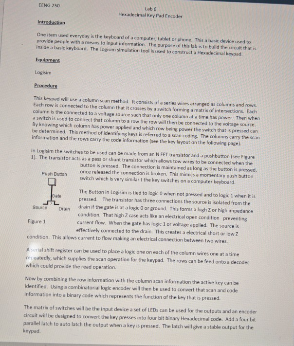 EENG 250 Lab 6 Hexadecimal Key Pad Encoder | Chegg.com