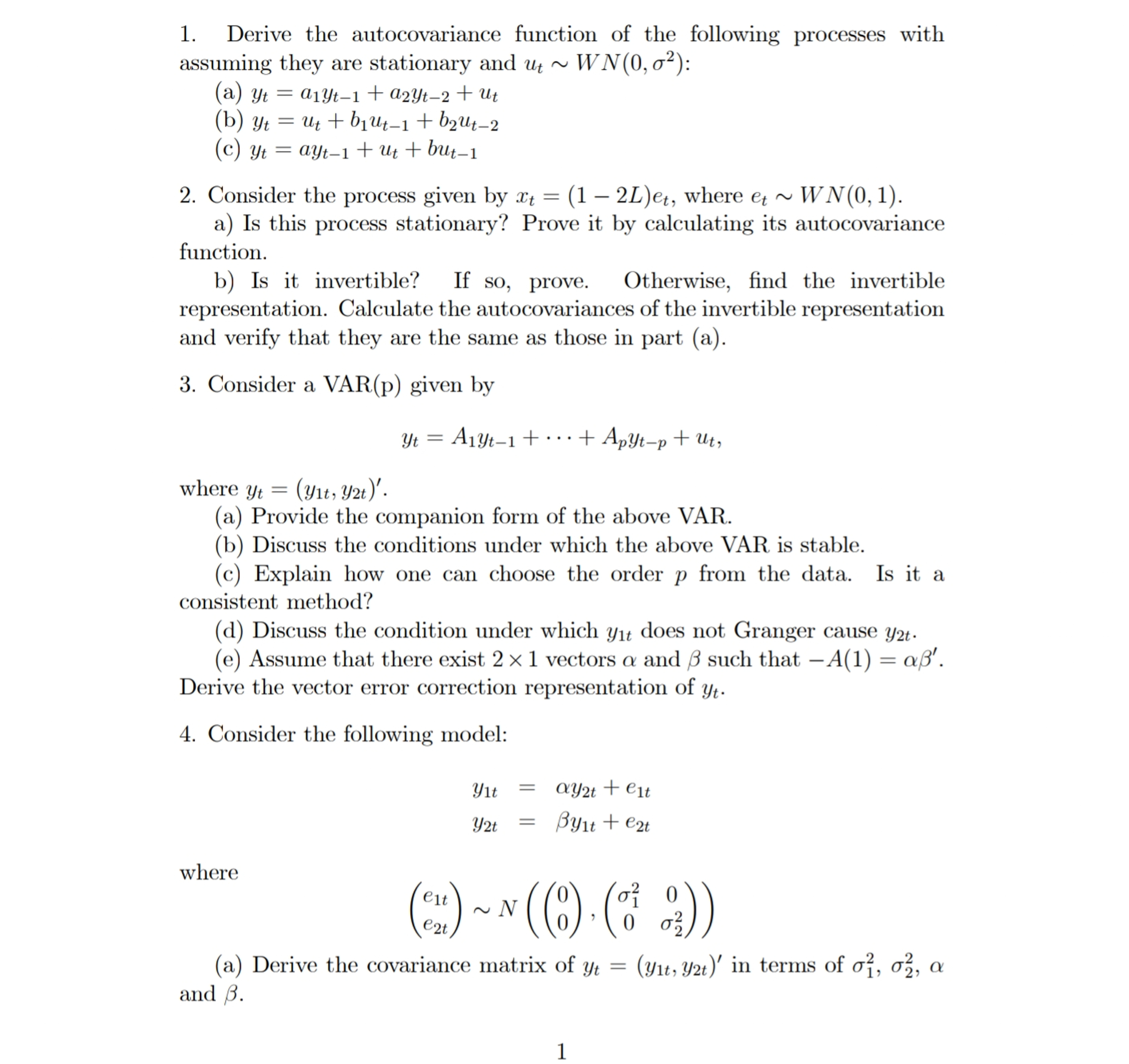 Solved Derive The Autocovariance Function Of The Following
