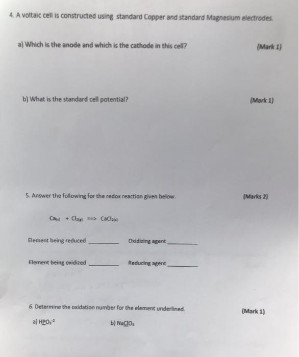 Solved 4. A voltaic cell is constructed using standard | Chegg.com