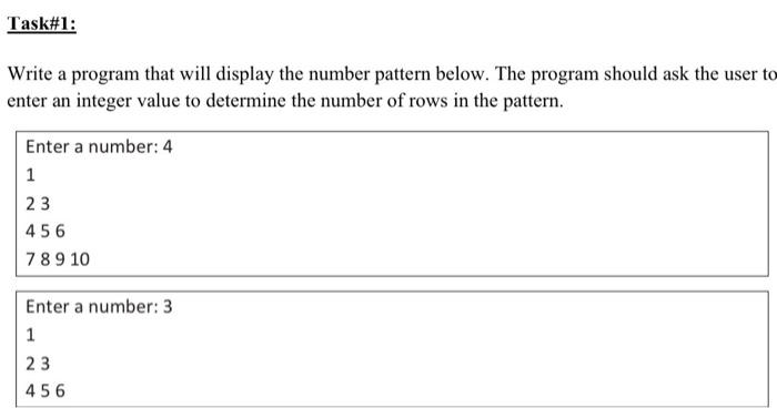 Solved Write a program that will display the number pattern | Chegg.com